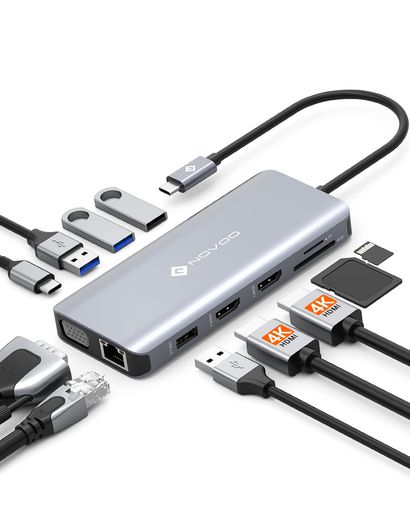 🥕【手軽に多くを接続】NOVOO 11 in 1 USB Cドッキングステーションで、ノートパソコンの機能をパワーアップしませんか?このステーションには2 * HDMIポート、VGAポート、1Gbpsのイーサネットポート、2...
