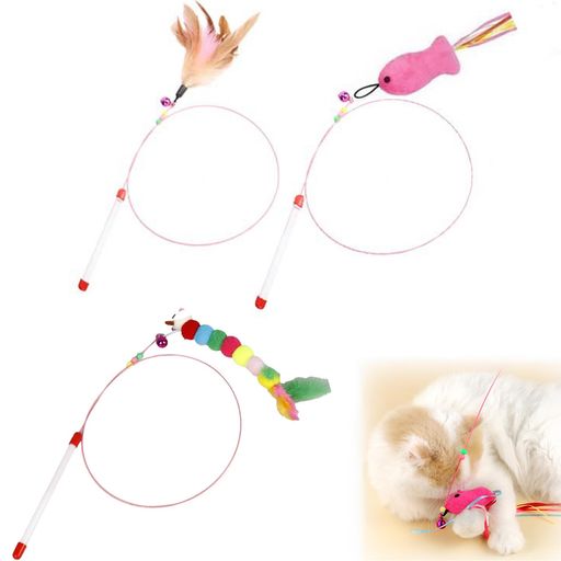 猫をからかう 【パッケージ内容】パッケージには、毛虫、羽、魚の 3 つの異なるデザインの猫用おもちゃが各 1 つずつ入っています。 【頑丈で耐久性があります】80cmのワイヤーは快適な長さで、猫との安全な距離を保つことができます。スチールワ...