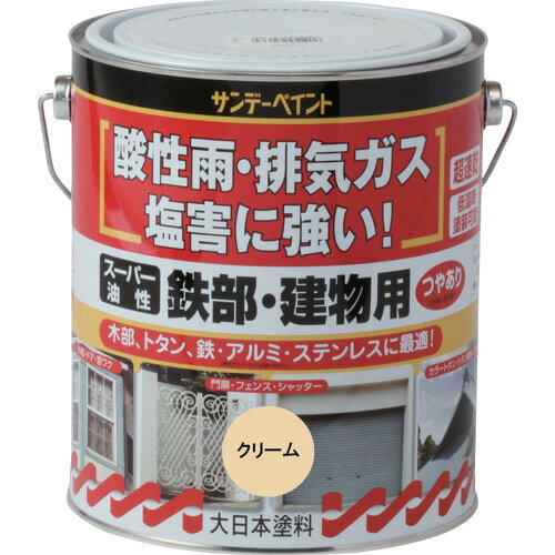 ★特徴★ 酸性雨・排気ガス・塩害に強い超速乾油性多目的塗料です。 ★商品スペック★ 仕様・規格 色：クリーム 容量(L)：1.6 材質／仕上 アクリル変性アルキド樹脂系塗料 入数 1個 質量・質量単位 2071g 製造国 日本 品番 251...