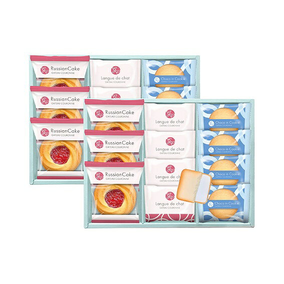 内容/ロシアケーキブルーベリーサン×6・ラングドシャ×8・チョコインクッキー×8《卵・乳・小麦》 賞味期限:常温6ヶ月