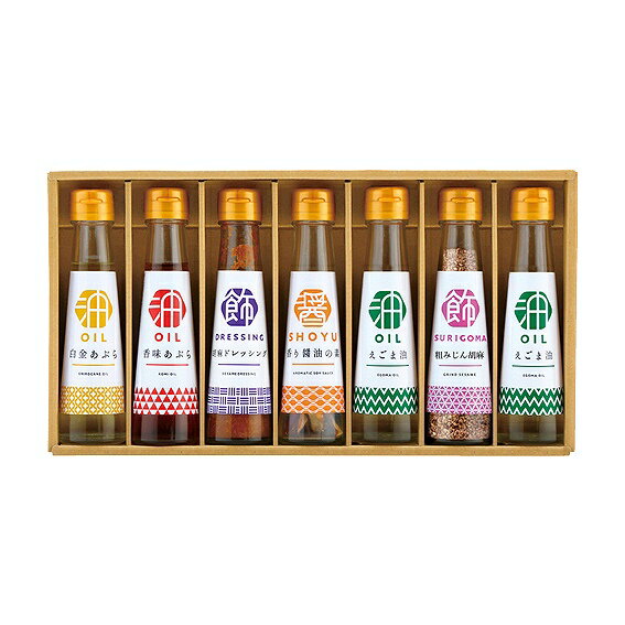 内容/白金あぶら:90g×1・香味あぶら:90g×1・胡麻ドレッシング:100ml×1・香り醤油の素:4.5g×1・粗みじん胡麻:45g×1・えごま油:90g×2《小麦》 賞味期限:常温365日