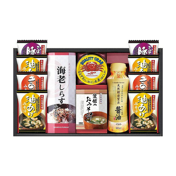 内容/フリーズドライおみそ汁（きのこ）×2・フリーズドライおみそ汁（油あげ）×4・フリーズドライおみそ汁（豚汁）×2・旅館のおみそ汁:9g×2袋×1・海老しらすふりかけ:3g×3袋×1・天然醸造醤油:200ml×1・まるずわいがにほぐしみ:...