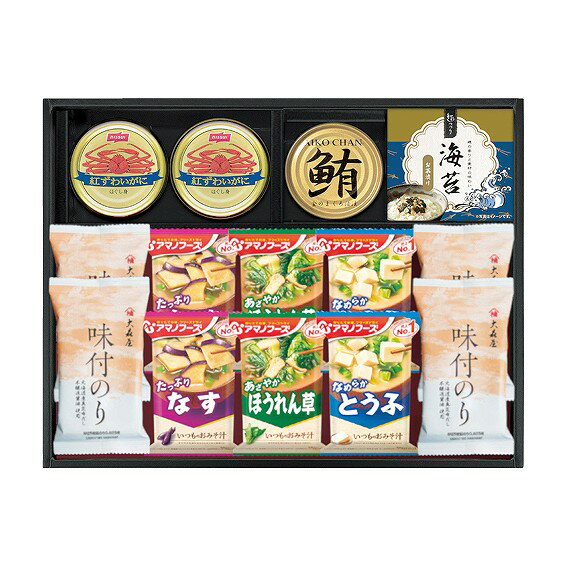 内容/大森屋味付のり:8切5枚×4・アマノフーズいつものおみそ汁（なす）×2・アマノフーズいつものおみそ汁（ほうれん草）×2・アマノフーズいつものおみそ汁（とうふ）×2・海苔茶漬け:5.5g×2袋×1・鮪油漬けフレーク:70g×1・ニッスイ...