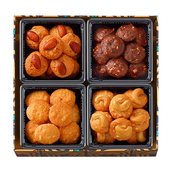 内容/アーモンド40g・カシューナッツ40g・マカダミアナッツ40g・チョコレートチップ40g《卵・乳・小麦》 賞味期限:常温345日