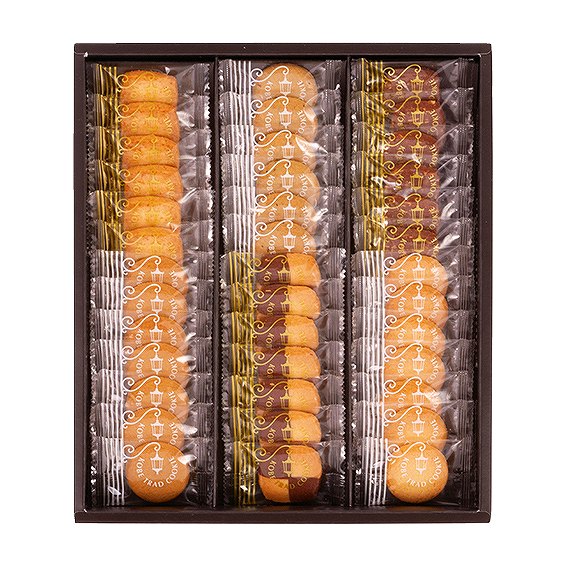 内容/ココナッツクッキー×6・紅茶クッキー×6・チョコアーモンドクッキー×6・モザイククッキー×7・カフェキャラメルクッキー×7・プレーンクッキー×7《卵・乳・小麦》 賞味期限:常温180日