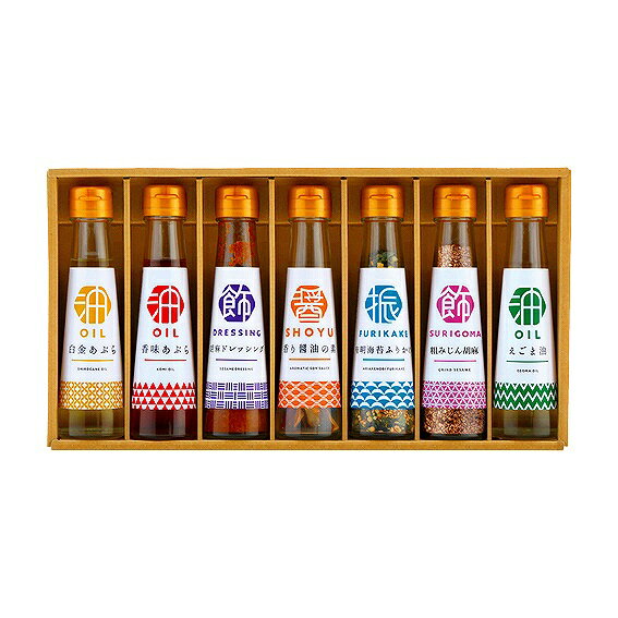 内容/白金あぶら:90g×1・香味あぶら:90g×1・胡麻ドレッシング:100ml×1・香り醤油の素:4.5g×1・有明海苔ふりかけ:30g×1・粗みじん胡麻:45g×1・えごま油:90g×1《小麦》 賞味期限:常温365日