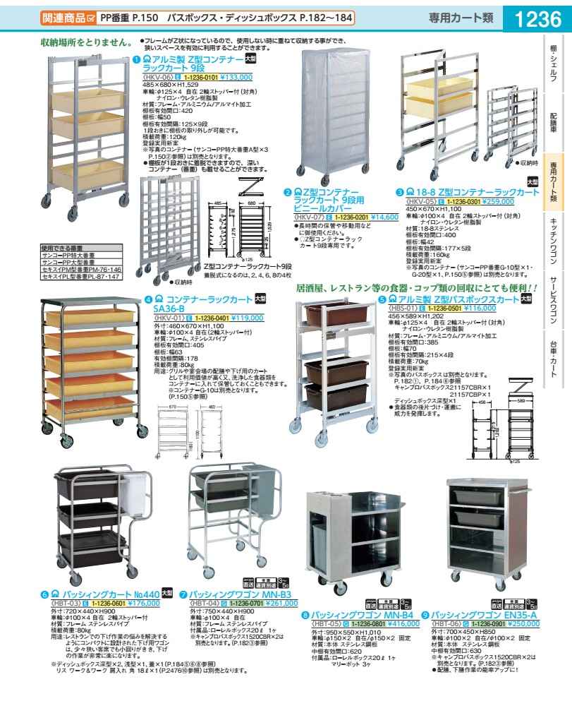 ●間口×奥行×高さ(mm):460×670×1100 ●質量(kg):13.5●車輪:φ100×4自在(2輪ストッパー付):●材質:フレーム、ステンレスパイプ用途:グリルや宴会場の配膳や下げ用のカートとして利用価値が高く又、洗浄した食器類を...