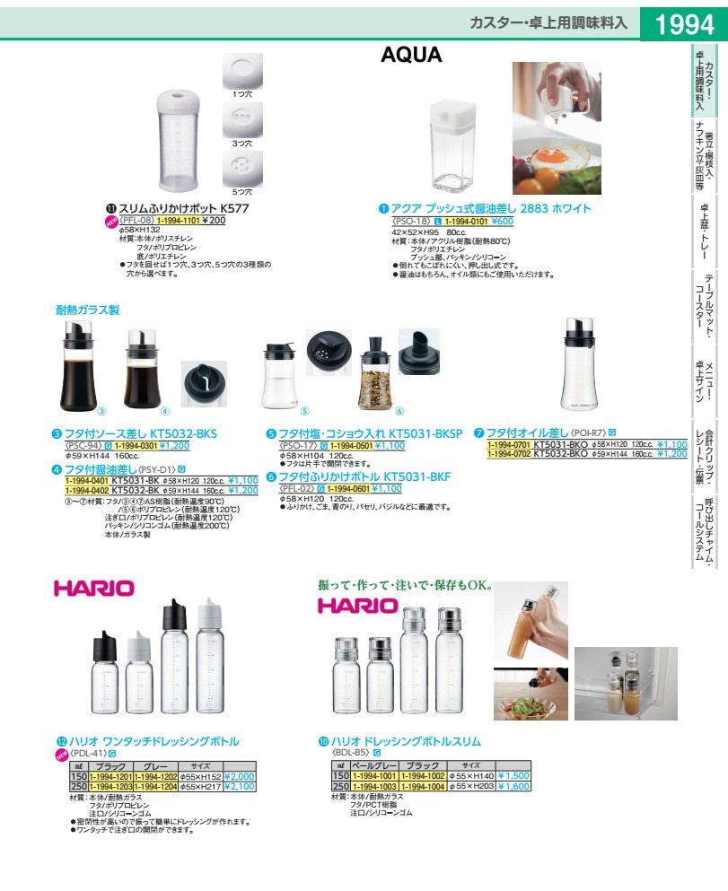●直径×高さ(mm):58×104 ●容量(cc):120●材質:フタ/ABS樹脂(耐熱温度90度):注ぎ口/ポリプロピレン(耐熱温度120度):パッキン/シリコーンゴム(耐熱温度200度):本体/ガラス製●フタは片手で開閉できます。