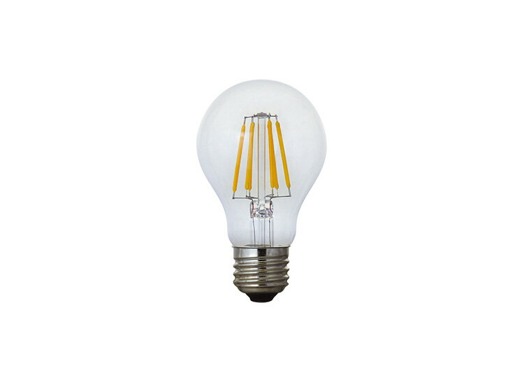 メーカー： 東京メタル工業 シリーズ名： LEDフィラメント電球　一般電球形 定格ランプ電力：3.5W （ 3.5ワット ） サイズ：φ60×H106mm 重量：33g 口金：E26 色温度：5000K 光色：昼白色 色：クリア(透明) 材...