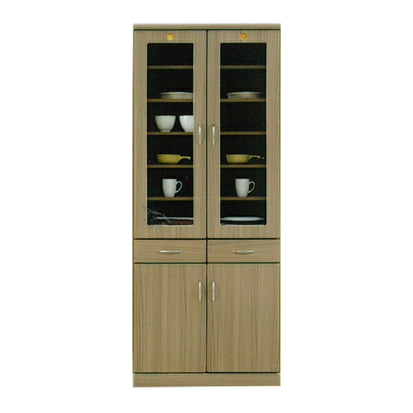 ■Product Details 木目調のシンプルな食器棚です。 サイズ 食器棚：幅80 x 奥行き45 x 高さ196cm 材質 塩ビ カラー 仕様 引き出し底板ムシブロックシート使用 上扉マイナスイオンチップ付き 日本製 発送状態 完成...