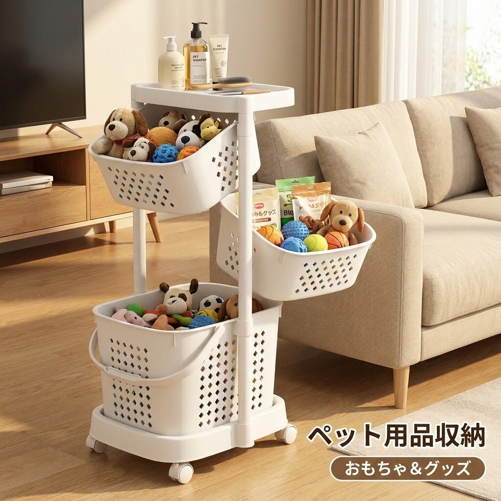 ストレージ収納ケース 収納ボックス 収納ラック ラック 犬用品 犬家具 ペット ペット収納 収納棚 シンプル おもちゃ 貯蔵 キャスター付き リビングルーム バスルーム オフィス キッチン ワゴン 家庭用 多段式 組立て、解体が簡単なので、...