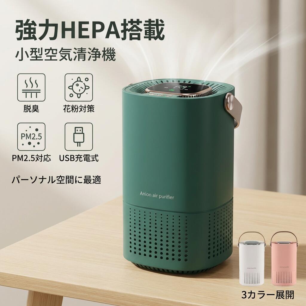 【商品の情報】 商品名：A8空気清浄機 サイズ：88*83*137mm オゾンの濃度：＜0.03PPm 電池容量：2000mAh 電圧：DV5.0V マイナスイオンの消費電力：1W 重さ：約280g/335g 電池の電圧：3.7V 適用面積...
