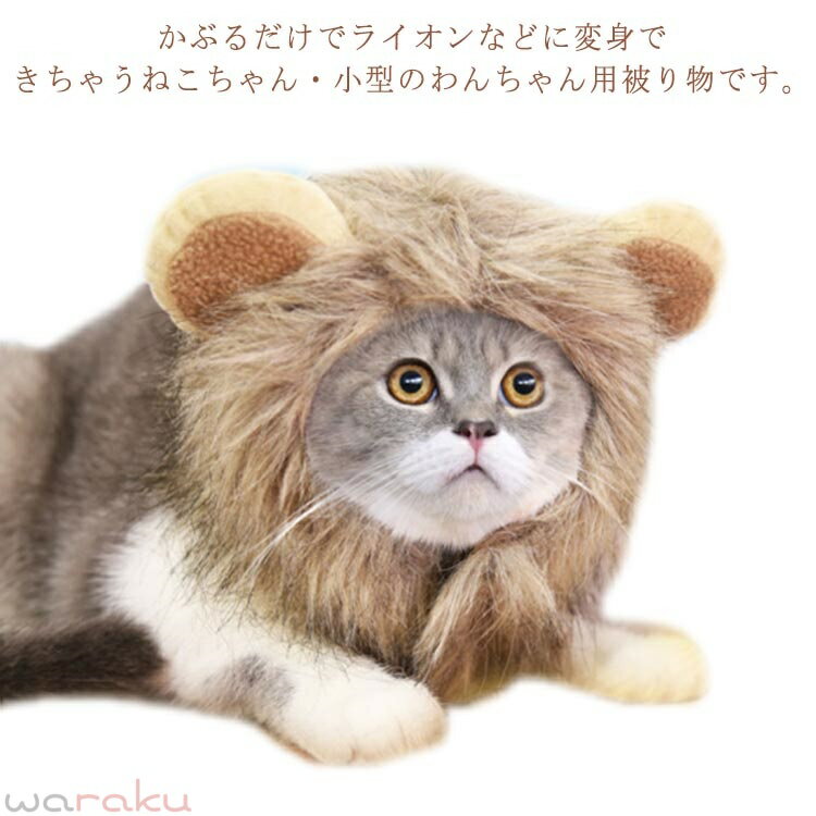 手触りのよいたてがみは毛がびっしり詰まっているので、しっかりボリュームが出てゴージャスなたてがみでかわいさUP！被せるのもとっても簡単！被せて、あご部分にあるベルクロ(面ファスナー)を留めるだけであっという間にライオンに大変身！ふわふわのま...