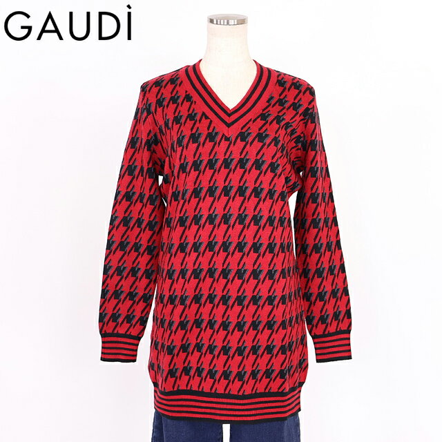 ガウディ（GAUDI）レディース 長袖チュニック 千鳥格子Vネックチュニックニット レッド系（サイズ/S）*wg1010■ コンディション【新品 / メーカー在庫品 / 長期ストック品】■ 商品情報メーカー希望小売価格： 30,800 円（...