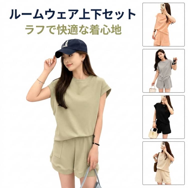 シンプルで使いやすい、半袖トップスとハーフパンツのセットアップ。ラフで快適な着心地ながら、だらしなく見えにくい絶妙なシルエットに仕上げました。さらっとした肌触りの生地を使用し、暑い季節でも快適。伸縮性もあるので動きやすく、おうち時間をリラッ...