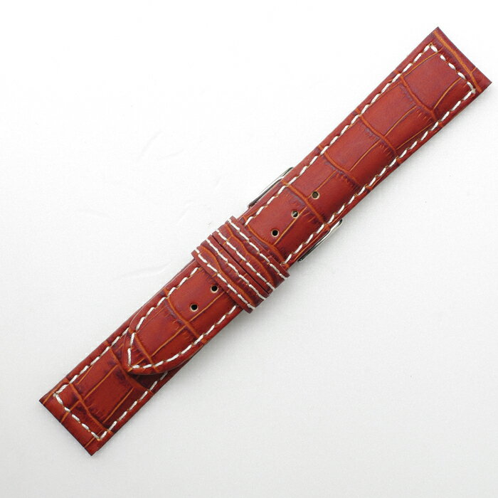 牛革型押し - 厚手・ラグステッチ 硬めに仕上げた事により、20mm巾ベルトで重いクロノグラフでもぐらつきが少なくなりました。厚手ベルト（4.5-3mm）ラグステッチに仕上げ、スポーティな感じを出してみました。 【　色　】茶 【サイズ】 2...