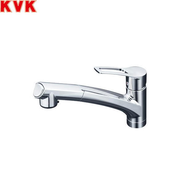 KVK流し台用シングルレバー式シャワー付混合水栓 KM5021TCK 吐水口長さ：250mm 取付穴径：φ35〜39mm 一般地仕様 シャワー引出し式 ブレードホース・クイックファスナー式 水受けトレー付 寒冷地仕様は逆止弁なし 吐水口回転...