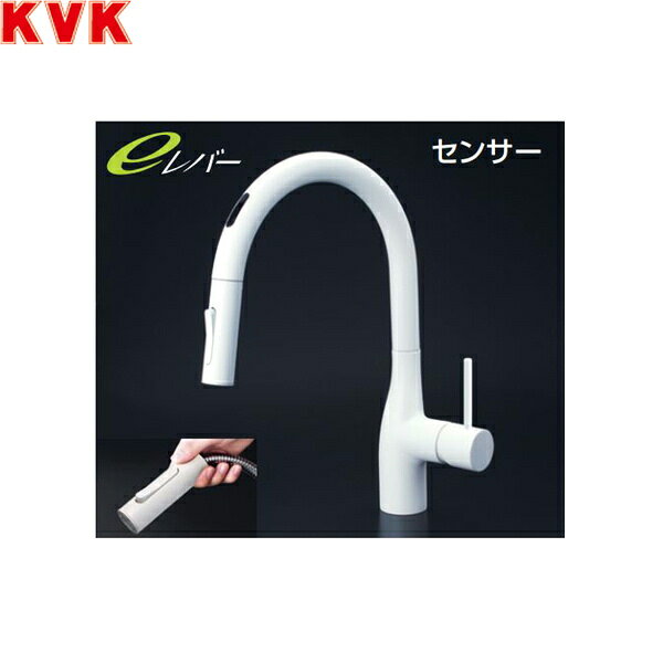 KVKシングルシャワー付混合栓(センサー付) KM6071ZECM4 吐水口長さ：245mm 取付穴径：φ35〜39mm 寒冷地仕様 センサー付 電源：AC100V eレバー水栓(レバー中央水吐水) シャワー引出し式 色：マットホワイト ブ...