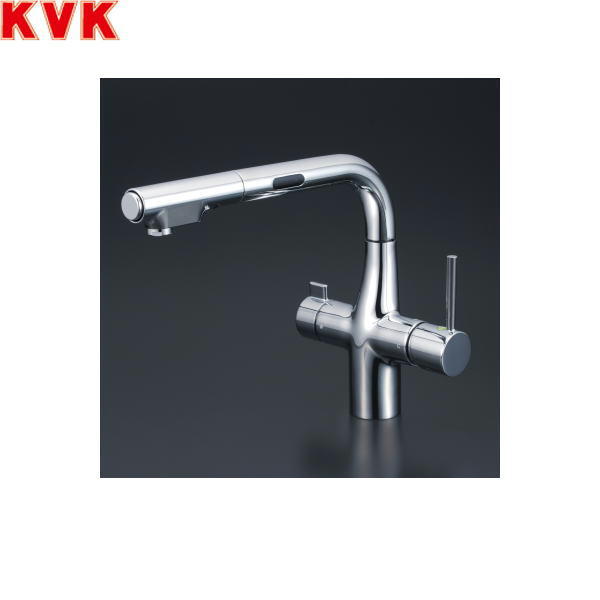 KVKビルトイン浄水器用シングルシャワー付混合栓(センサー付) KM6131SCEC 吐水口長さ：277mm 取付穴径：φ35〜39mm 浄水カートリッジセット付 センサー付 電源：AC100V eレバー水栓(レバー中央水吐水) シャワー引...