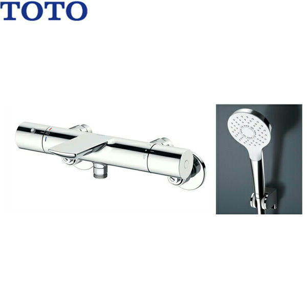 TOTO サーモスタット混合水栓 TBV01S02JA 逆止弁 メタルハンドル 洗い場専用 本体-ホース接続ねじG1/2 樹脂ホース(メタリック調) スパウト83mm(スパウトは動きません) シャワーヘッド：コンフォートウェーブめっき シャ...