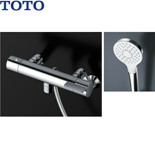 TOTO サーモスタット混合水栓 TBV03411ZA 寒冷地仕様 逆止弁 メタル 洗い場専用 スパウト0mm 本体-ホース接続ねじG1/2 樹脂ホース(シルバー) シャワーヘッド：コンフォートウェーブめっき シャワーハンガー：角度調節TO...