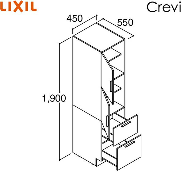 お届けはメーカー直送便となります。ご購入前に必ず、メーカー直送便Aの詳細をご確認下さい。 リクシル LIXIL/INAX 洗面化粧台クレヴィ トールキャビネット RAS-456-A 奥行560タイプ 間口450mm 標準タイプ カラー：ハイ...
