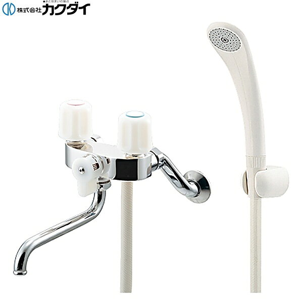 カクダイ [KAKUDAI] 139-503K 2ハンドルシャワー混合栓(一時止水) ●ほとんどのメーカーのシャワーフックにガタつくことなく取付けできるシャワーホース付き ●クランク水抜 ●クランク:101-407 ●パイプ:795-42-...