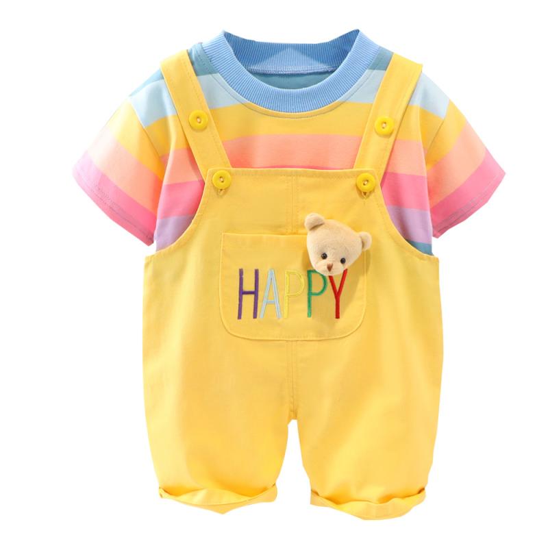 ・カテゴリ: 子供服セットアップ・適用性別: 男女兼用・スタイル: 韓国風、サロペット風・セットタイプ: パンツセット・セット内容: 2点セット・対象年齢: 1〜3歳・適合季節: 夏・袖丈: 半袖・丈: ショートパンツ・生地加工: 柔軟加工...