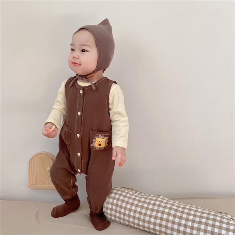 ・カテゴリ: ロンパース・スタイル: 韓国風・主な素材: 綿90%・安全基準: Aクラス・ネックライン: クルーネック・袖丈: ノースリーブ・開閉: スナップボタン・柄: 獅子・カラー展開: グリーン、ベージュ、コーヒー・サイズ展開: 66...