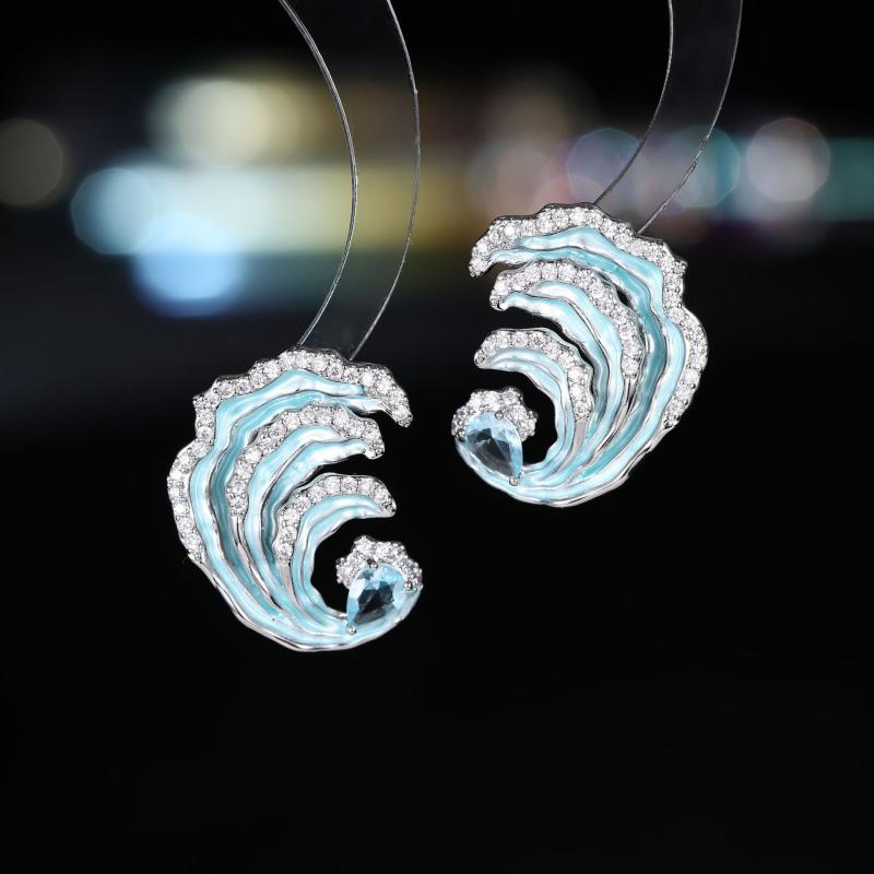 ・カテゴリ: 耳飾り・スタイル: 中古風、文芸レトロ・対象: 女性・素材: 銅・ポスト素材: シルバー925・デザイン: 波・柄: 海の波・加工方法: メッキ