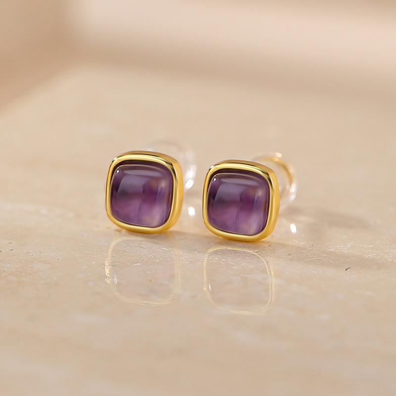 ・カテゴリ: ピアス・イヤリング・対象: レディース・スタイル: レトロ・スタイル分類: 文芸レトロ・素材: シルバー・純度: 925シルバー・加工: 象嵌・象嵌素材: アメジスト・流行要素: 四辺形・デザイン分類: 幾何学