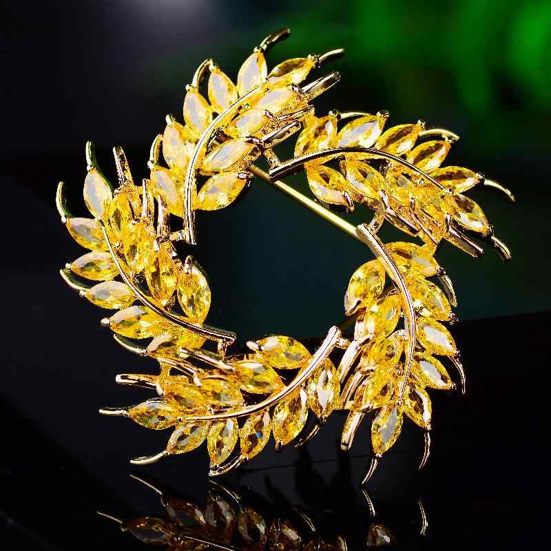 ・素材: 銅・形状: 葉・加工方法: 象嵌・象嵌素材: ジルコニア・カラー: ゴールド・機能: 記念、装飾、固定・スタイル: ライトラグジュアリー・スタイルカテゴリ: ファッション通勤・対象: 女性・種類: ブローチ・流行要素: 植物花卉