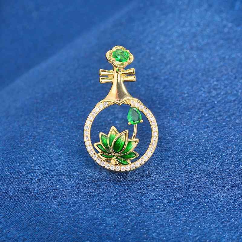 ・素材: 銅、キュービックジルコニア・対象: レディース・モチーフ: 植物、花、蓮・加工: 電鍍・カラー展開: グリーン、レッド・用途: 装飾、ギフト・スタイル: エレガント、ファッション通勤・種類: ブローチ