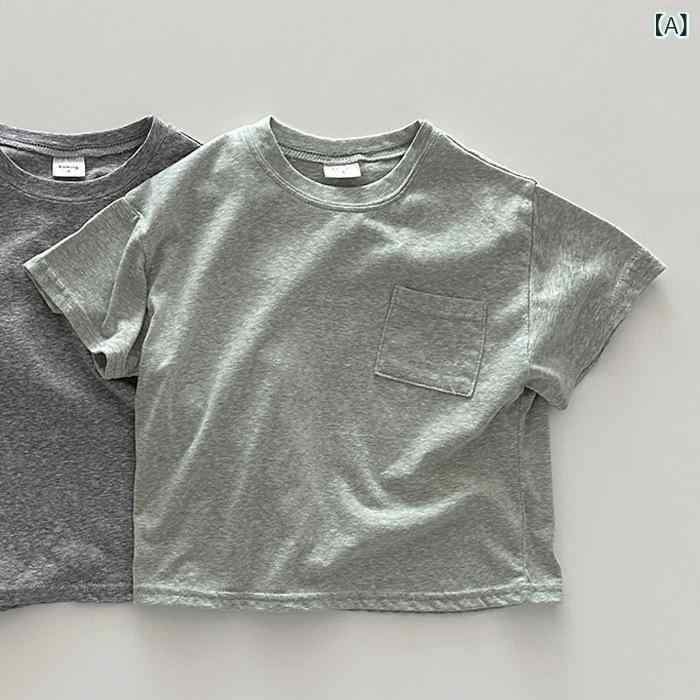 ・カテゴリ: 子供Tシャツ・スタイル: 韓版・性別: 男女兼用・ネックライン: クルーネック・袖丈: 半袖・柄: 無地・主な素材: 綿95%・カラー展開: 米白、緑、灰色、棕色・サイズ展開: 73、80、90、100・対象年齢: 1～3歳