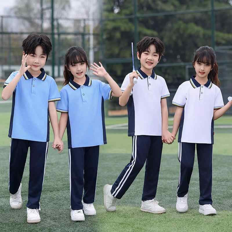 ・カテゴリ: 校服・スタイル: 学院風・性別: ユニセックス・対象年齢: 8歳以上140cm以上・タイプ: プルオーバー・柄: 配色・主な素材: 綿60%・カラー展開: ブルー、ホワイト・袖丈: 半袖・適合身長: 130cm、140cm、1...