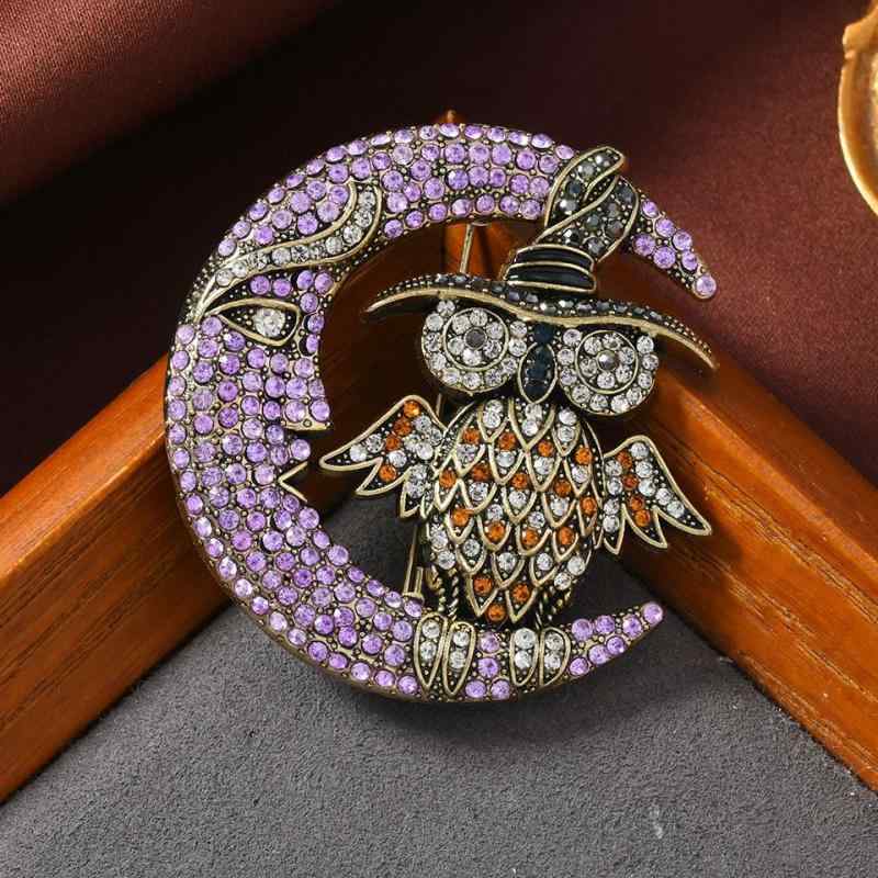 ・カテゴリ: ブローチ・主な素材: 亜鉛合金・デザイン: フクロウ、動物・スタイル: レトロ、文芸レトロ・加工: ラインストーン装飾・用途: 装飾、ギフト、固定・カラー展開: ブルー、シャンパンムーン、ライトパープルムーン、ローズレッド、シ...