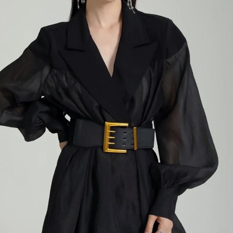 ・素材: PUレザー・バックル素材: 合金・留め具タイプ: ピンバックル・カラー: ブラック・幅: 太め (4cm以上)・スタイル: 万能、おしゃれ通勤・加工方法: パッチワーク