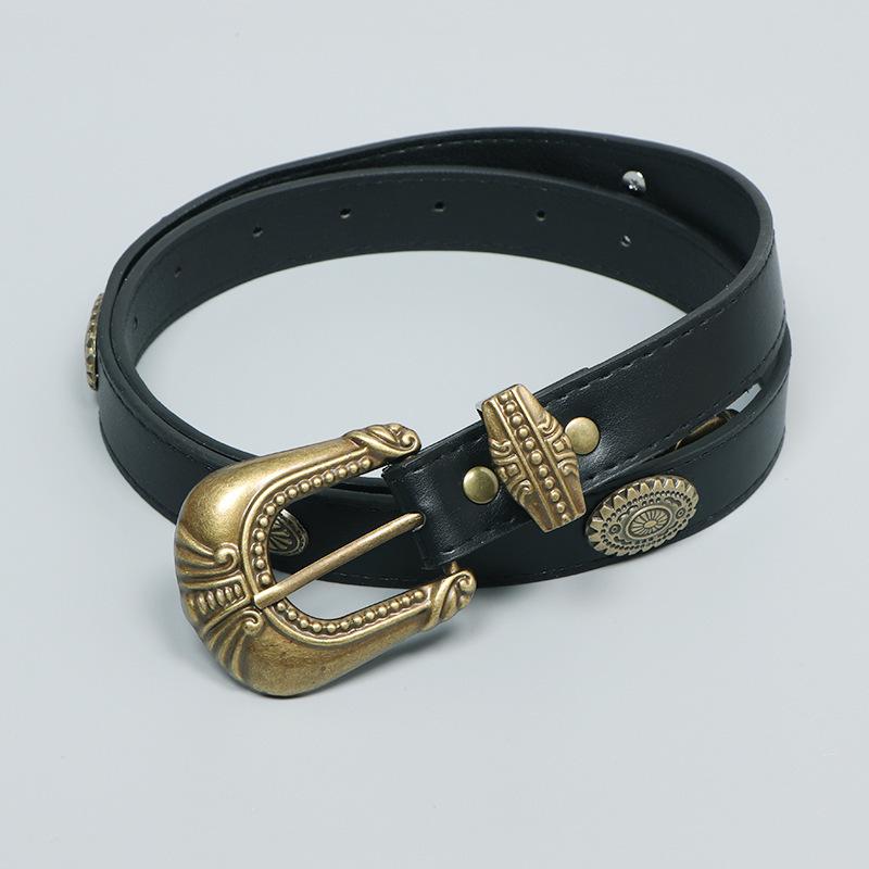 ・主な素材: フェイクレザー・バックル素材: PU/フェイクレザー・留め具: ピンバックル・カラー展開: ブラック、カフェ・幅: 普通幅（2-4cm）・長さ: 105cm・スタイル: カジュアル・カテゴリ: オフィスカジュアル・柄: エスニ...