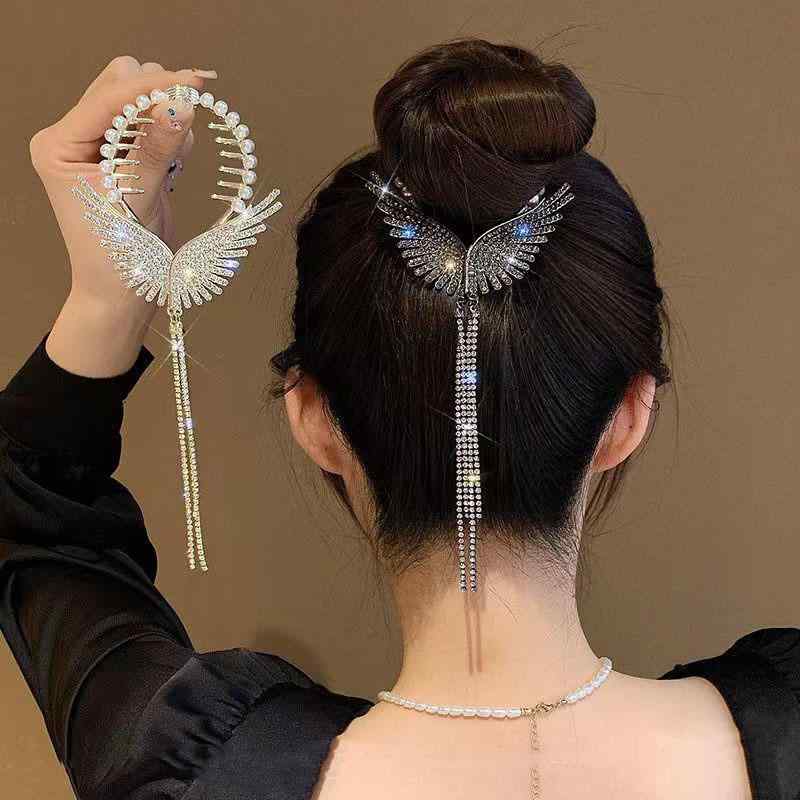 ・カテゴリ: ヘアアクセサリー・スタイル: 韓国風・スタイル分類: フレッシュ＆スイート・素材: 合金・加工方法: 電鍍・ヘアクリップ分類: ポニーテールクリップ・カラー展開: ゴールドラインストーン、ブラックラインストーン・適用対象: 女性用