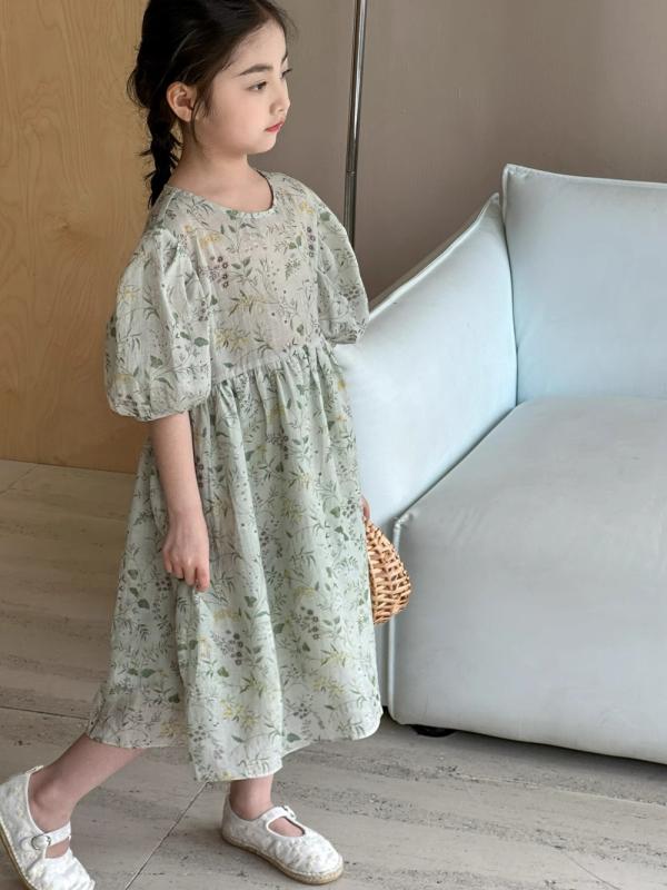 ・スタイル: プリンセス・カテゴリ: 子供用ワンピース・主な素材: 綿・性別: 女性・対象年齢: 8歳以上、身長140cm以上・柄: 花柄・生地加工: 柔軟加工・季節: 夏・袖丈: 半袖・スカートタイプ: プリンセスライン・カラー: ライト...