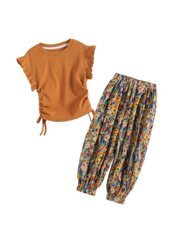 ・カテゴリ: キッズセットアップ・性別: 女の子・スタイル: 韓国風・セットアップ種類: パンツセット・セットアップ点数: 2点・対象年齢: 3〜8歳・袖丈: 半袖・フード: なし・パンツ丈: ロング・生地加工: 柔軟加工・生地厚み: 薄手...