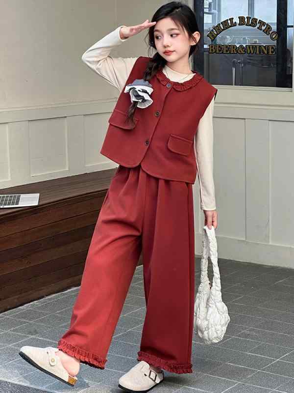 ・カテゴリ: キッズセットアップ・性別: レディース・対象年齢: 8歳以上（身長140cm以上向け）・スタイル: 韓国ファッション・セットの種類: パンツセット・セット内容: 3点セット・主な素材: ポリエステル64%・袖丈: 長袖・パンツ...