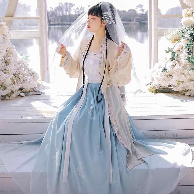 ["・適用場面: 漢服","・素材: 雪紡","・主な素材: ポリエステル繊維 30%以下","・カラー展開: 浅黄褙子＋宋抹＋グリーン下スカート, 浅黄褙子＋宋抹＋ブル...