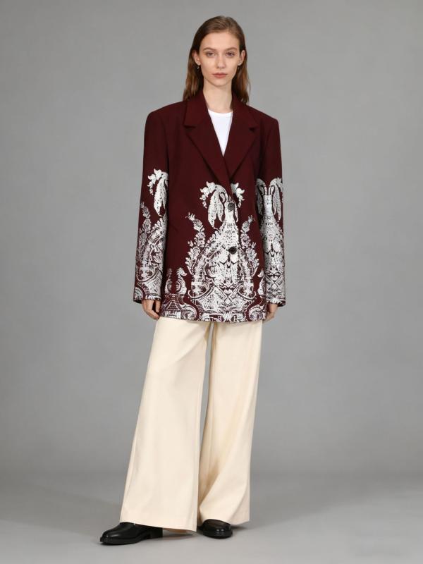 ・カテゴリ: ショートジャケット・スタイル: ストリートカジュアル・テイスト: 欧米風・主な素材: ポリエステル 70～80%、綿 30%以下・ネックライン: テーラードカラー・袖丈: 長袖・袖タイプ: レギュラー・柄: プリント・フィット...