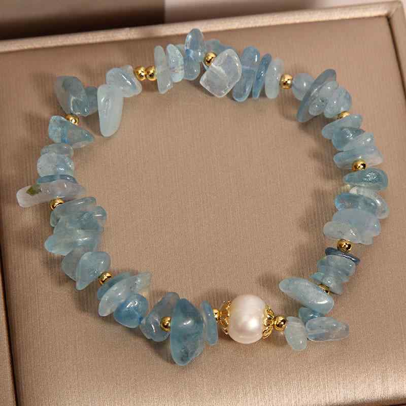 ・素材: 水晶・スタイル: 女性用・カラー: アクアマリンさざれ石、淡水パール・カテゴリ: ブレスレット