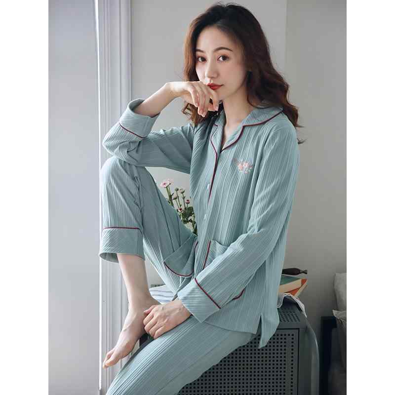 ・カテゴリ: パジャマ・主な素材: 綿100%・スタイル: カーディガン・厚さ: 薄手・ネックライン: 襟付き・袖丈: 長袖・丈: ロングパンツ・機能: リラックス、通気性、睡眠、入浴、伸縮性、部屋着、快適・対象: レディース・シーン: ア...