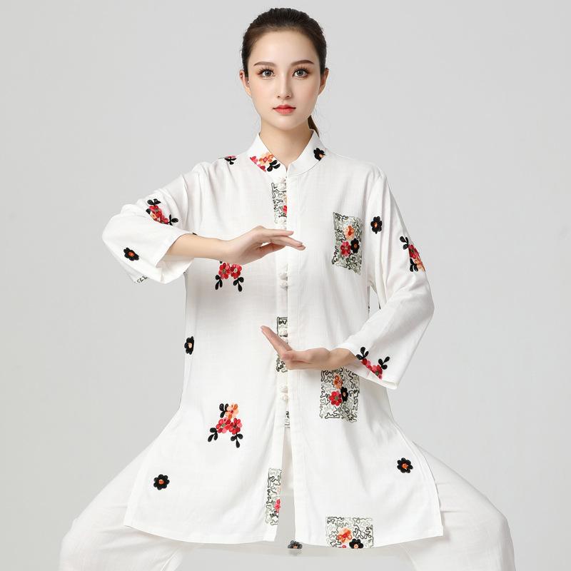 ・カテゴリ: 太極拳ウェア・対象性別: 女性・対象年齢: 成人・素材: 麻混（リネン 45%、その他 55%）・カラー展開: ホワイトセット、レッドセット、ブルーセット、ホワイトトップス、レッドトップス、ブルートップス、ホワイトパンツ、レッ...