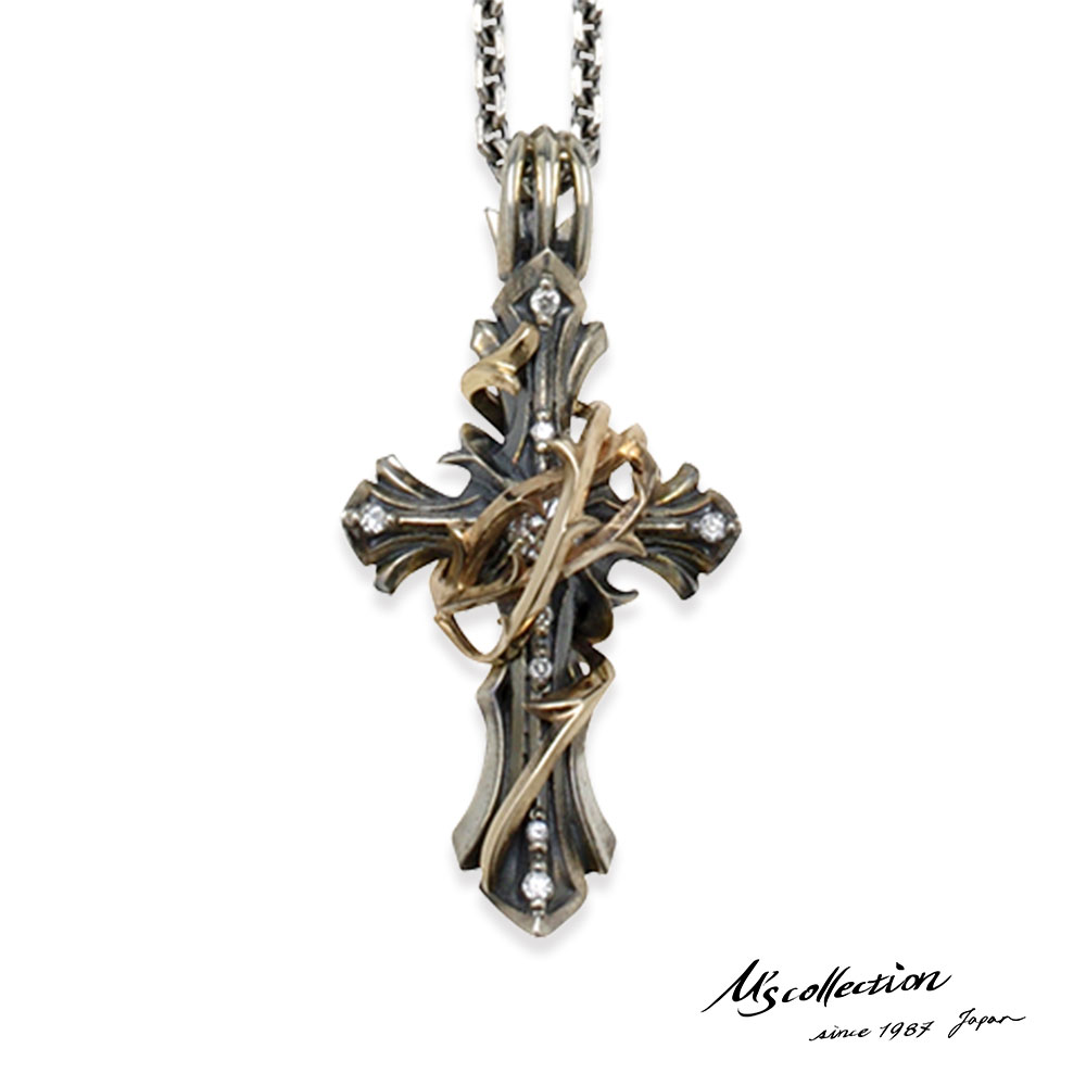 エムズコレクション THORN ブランブル クロス ペンダント ネックレス 50cm M 十字架 ダイヤモンド アズキチェーン シルバー925 メンズ ブランドエムズコレクション THORN ブランブル クロス ペンダント ネックレス 55...