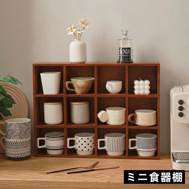 【完成品】 ミニ食器棚 収納 一人暮らし キッチンラック キッチン収納 カップシェルフ キッチン 食器棚 台所収納 キッチンキャビネット 調味料ラック 食器収納 キッチンラック 調味料 食器 カウンター上収納棚 カフェ風 インテリア オープ...