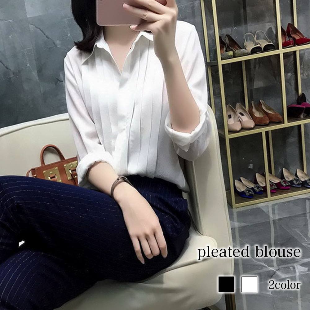 【商品名】プリーツブラウス【カラー】ブラック ホワイト【サイズ】M L XL 2XL 3XL【サイズ表記】・Mサイズ:着丈62 身幅85 肩幅35 袖丈56.5・Lサイズ:着丈62.5 身幅88 肩幅36.2 袖丈57・XLサイズ:着丈63...